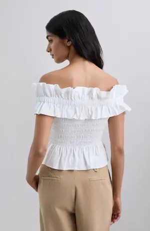 SCALPERS Off-shoulder Poplin Top - White