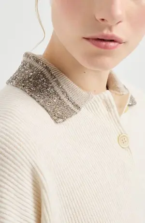 Brunello Cucinelli Polo With Embellished Collar - Beige