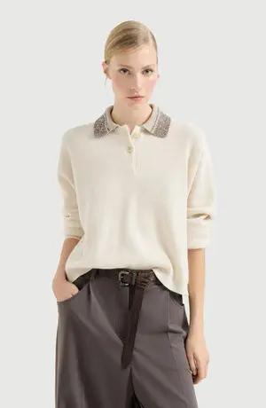 Brunello Cucinelli Polo With Embellished Collar - Beige