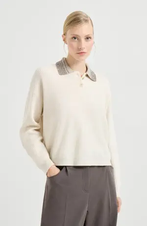 Brunello Cucinelli Polo With Embellished Collar - Beige