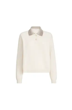 Brunello Cucinelli Polo With Embellished Collar - Beige