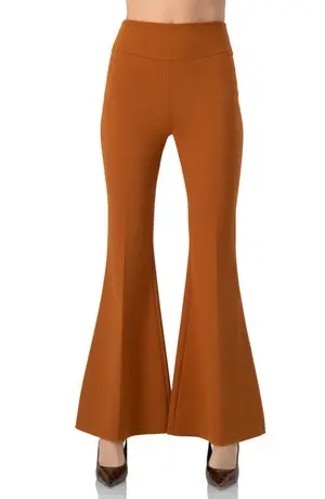 IVONNE Flared Trousers With Wide Waistband - Brown