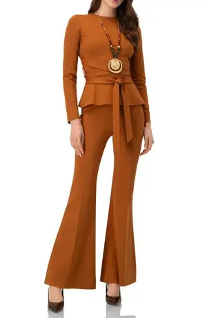 IVONNE Flared Trousers With Wide Waistband - Brown