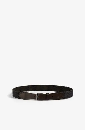 SCALPERS Striped Zigzag Leather Belt - Brown