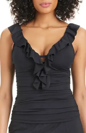 ROD BEATTIE Ruffle Tankini Top - Black