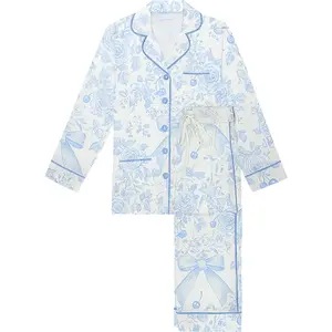 KIP Toile Bow Print Pajama Set - Blue Bow