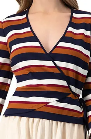 IVONNE V-neck Wrap Blouse With Color Block Stripes