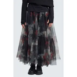 LUUKAA Printed Tulle Maxi Skirt - Red Print