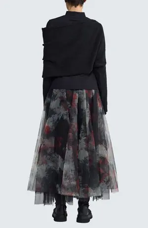 LUUKAA Printed Tulle Maxi Skirt - Red Print