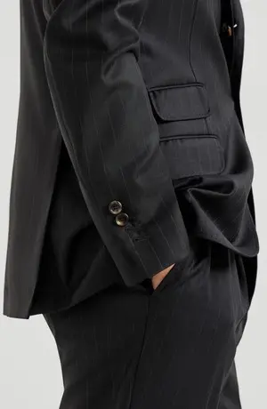 Brunello Cucinelli Chalk Stripe Unconstructed Cavallo Blazer - Black