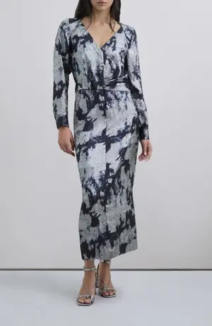 SCALPERS Jacsilver Printed Satin Midi Skirt - Bluesilver