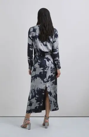 SCALPERS Jacsilver Printed Satin Midi Skirt - Bluesilver