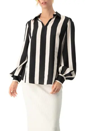 IVONNE Collared Striped Blouse