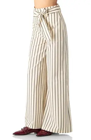 IVONNE Striped Taffeta Wide-leg Trousers - Natural