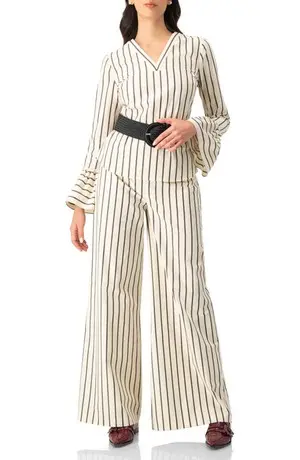 IVONNE Striped Taffeta Wide-leg Trousers - Natural