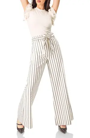 IVONNE Striped Taffeta Wide-leg Trousers - Natural