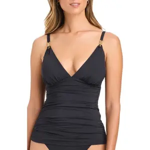 ROD BEATTIE Shirred Tankini Top - Black