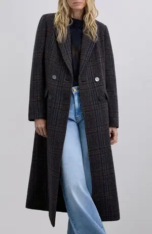 SCALPERS Checkered Print Long Coat