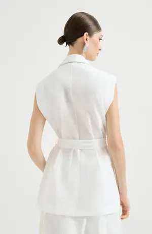 Brunello Cucinelli Poplin Belted Vest - White