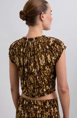 SCALPERS Printed Short Sleeve Top - Brownmustard