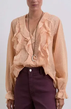 SCALPERS Leopard Frills Blouse - Blush