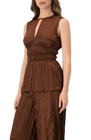 IVONNE Satin Sleeveless Pleated Blouse