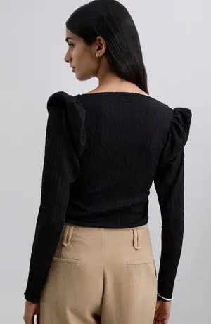SCALPERS Wrinkle Puff Long Sleeve Tee - Black