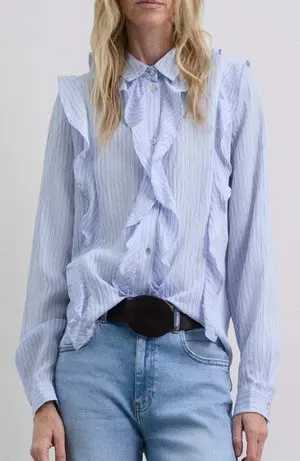 SCALPERS Striped Frill Shirt - Bluestripes