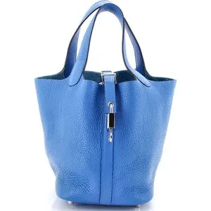 HERMES Picotin Lock Bag Clemence Pm - Bleu Zanzibar