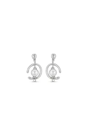 UNODE50 Sterling -plated Hoop Earrings With Pearl - Silver