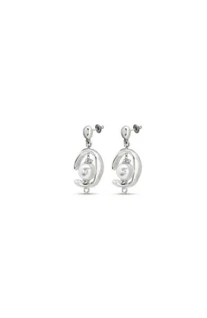 UNODE50 Sterling -plated Hoop Earrings With Pearl