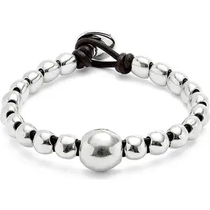 UNODE50 Leather And Beaded Bracelet - Silver
