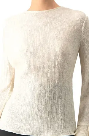 IVONNE Long Sleeve Ruffled Cuff Textured Blouse - Natural