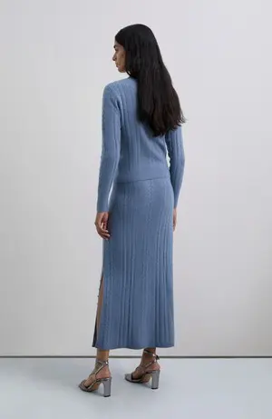 SCALPERS Knitted Skirt With Pearl Detail - Lightblue