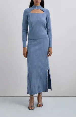SCALPERS Knitted Skirt With Pearl Detail - Lightblue