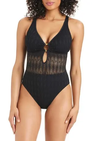 ROD BEATTIE Lace Overlay One-piece Swimsuit - Black