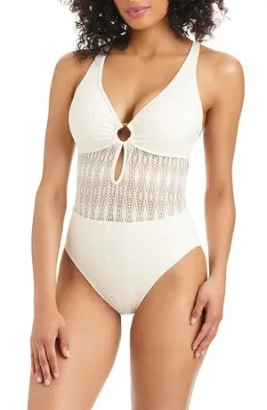 ROD BEATTIE Lace Overlay One-piece Swimsuit - Coconut Water