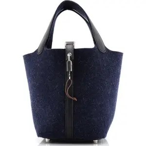 Hermès Picotin Lock Bag Felt With Leather Pm - Blue