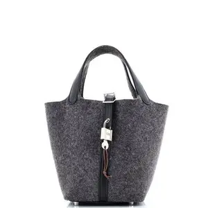 Hermès Picotin Lock Bag Felt With Leather Pm - Grey