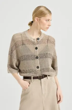 Brunello Cucinelli Cropped Cotton Cardigan - Sand