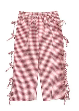 MABEL + HONEY Gingham Full-length Pants With Bow Detail
