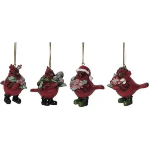TRANSPAC Christmas Dressy Cardinal Ornament Set Of 4 - Multicolored