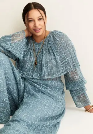 JUNE + VIE Ruffled Lace Cape Blouse - Mountain Spring
