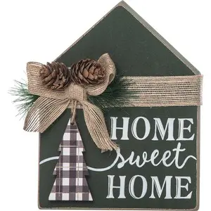 TRANSPAC Wood Christmas Holiday Home Shaped Decor - Multicolored