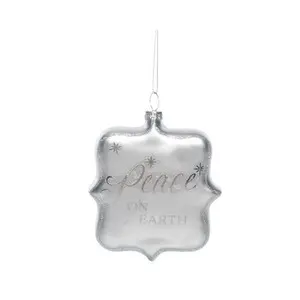 TRANSPAC Holiday Script Glass Ornament Elegant Christmas Tree Decoration - Silver