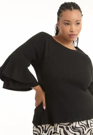 JUNE + VIE Two-tier Ruffled Long Sleeve Sweater