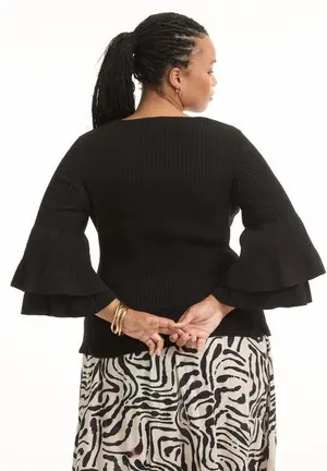 JUNE + VIE Ruffled Long Sleeve Sweater