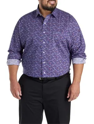 SYNRGY BY DXL Big & Tall Abstract Print Performance Dress Shirt - Navy