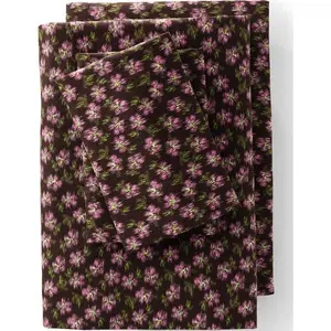 LANDS' END 5oz Velvet Flannel Plaid Sheets - Rich Coffee Artistic Floral