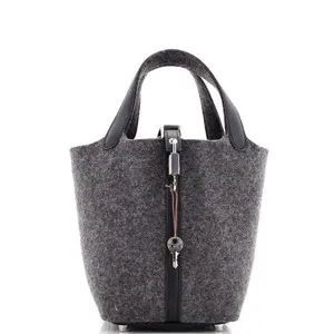Hermès Picotin Lock Bag Felt With Leather Pm - Grey